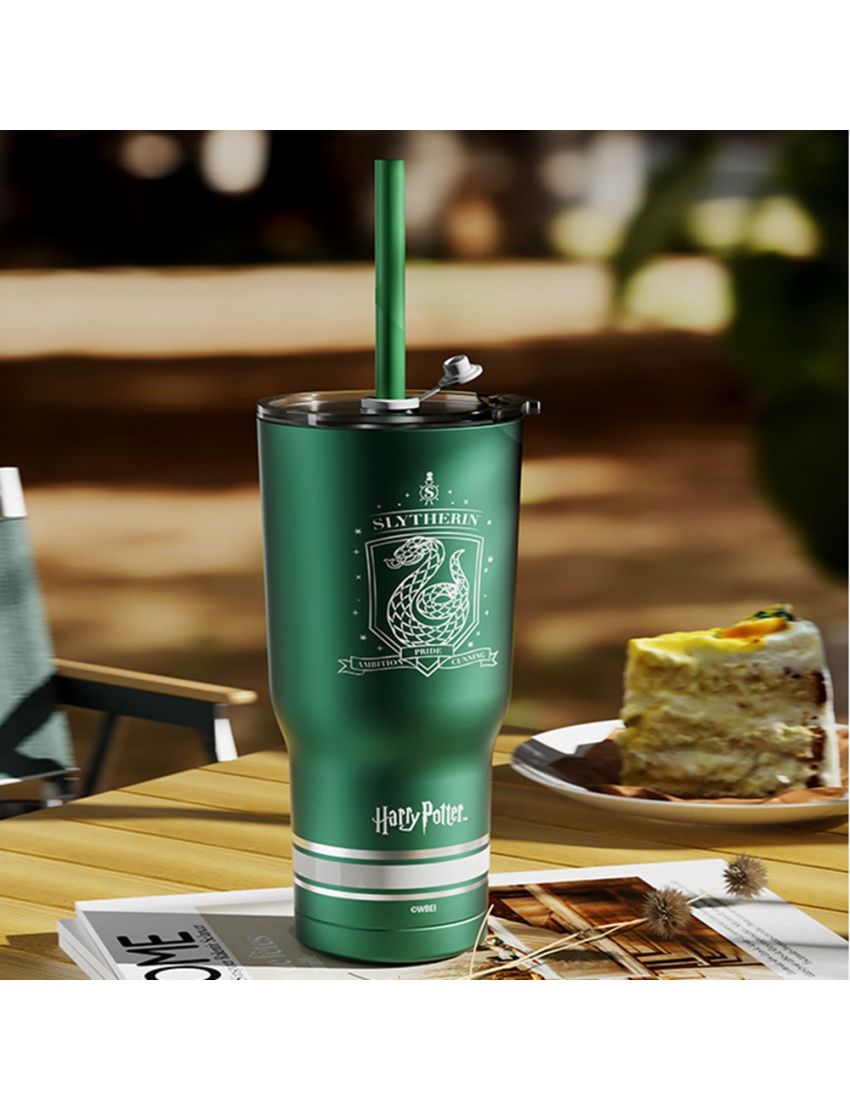 Harry Potter Slytherin Steel Tumbler with Charm & Straw 580ml | MINISO